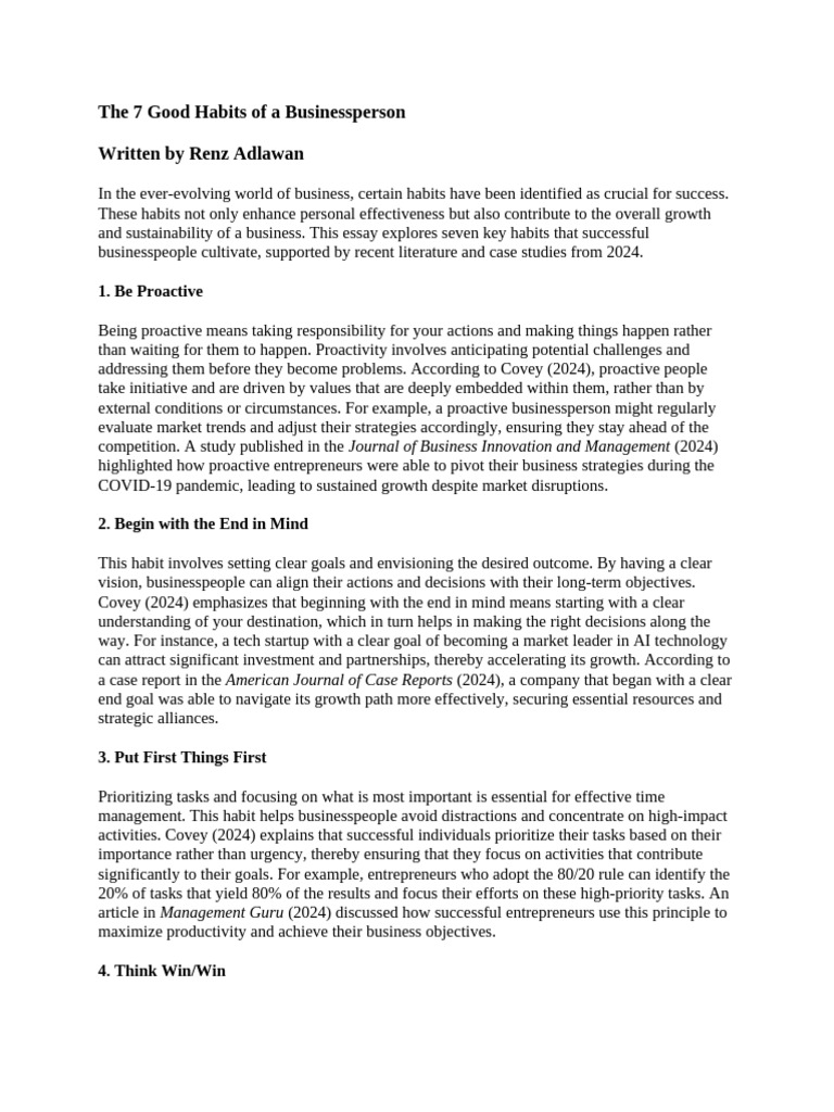 7 Good Habits of A Businessman | PDF | Negotiation | Social Psychology