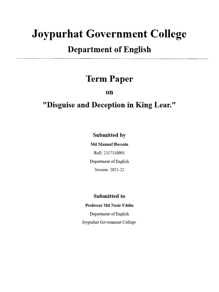 Disguise and Deception in King Lear | PDF | King Lear | Deception