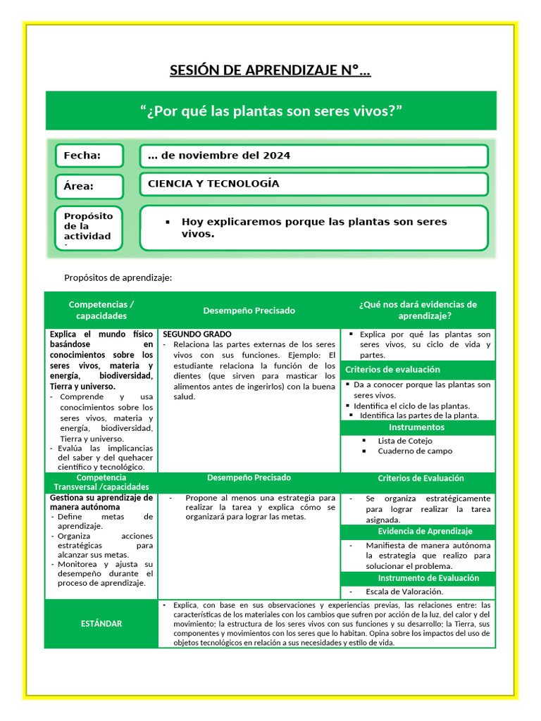 04 de Noviembre - Ciencia - Segundo Grado | PDF | Aprendizaje | Plantas