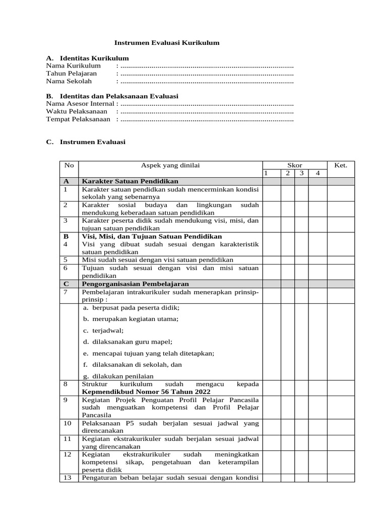 Instrumen Evaluasi Kurikulum Dan Pembelajaran-1 | PDF