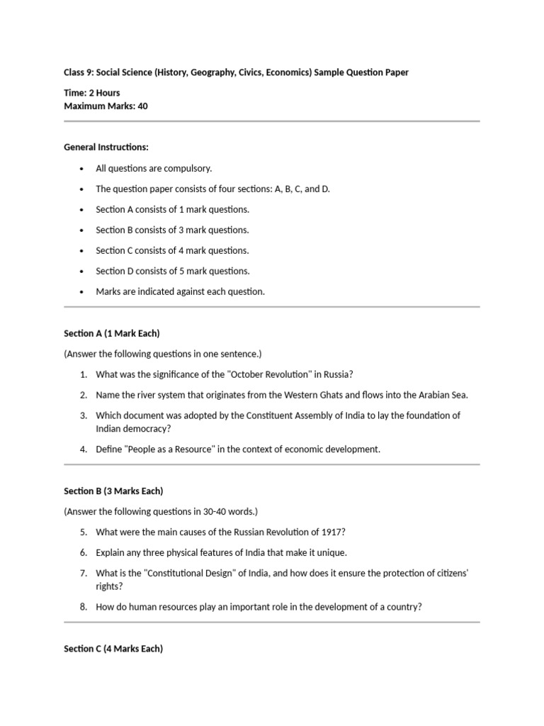 Grade 9 Sample Question Paper (CGPT) | PDF | Russian Revolution | Russian Empire
