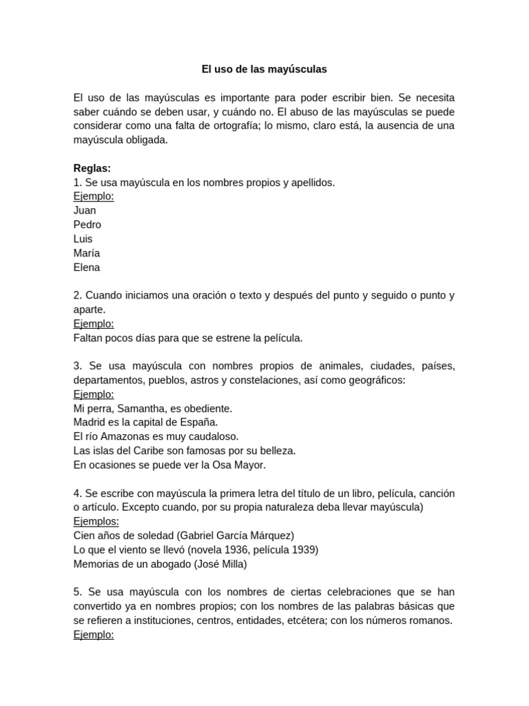 Reglas del uso de mayúsculas en español | PDF | Caso de carta