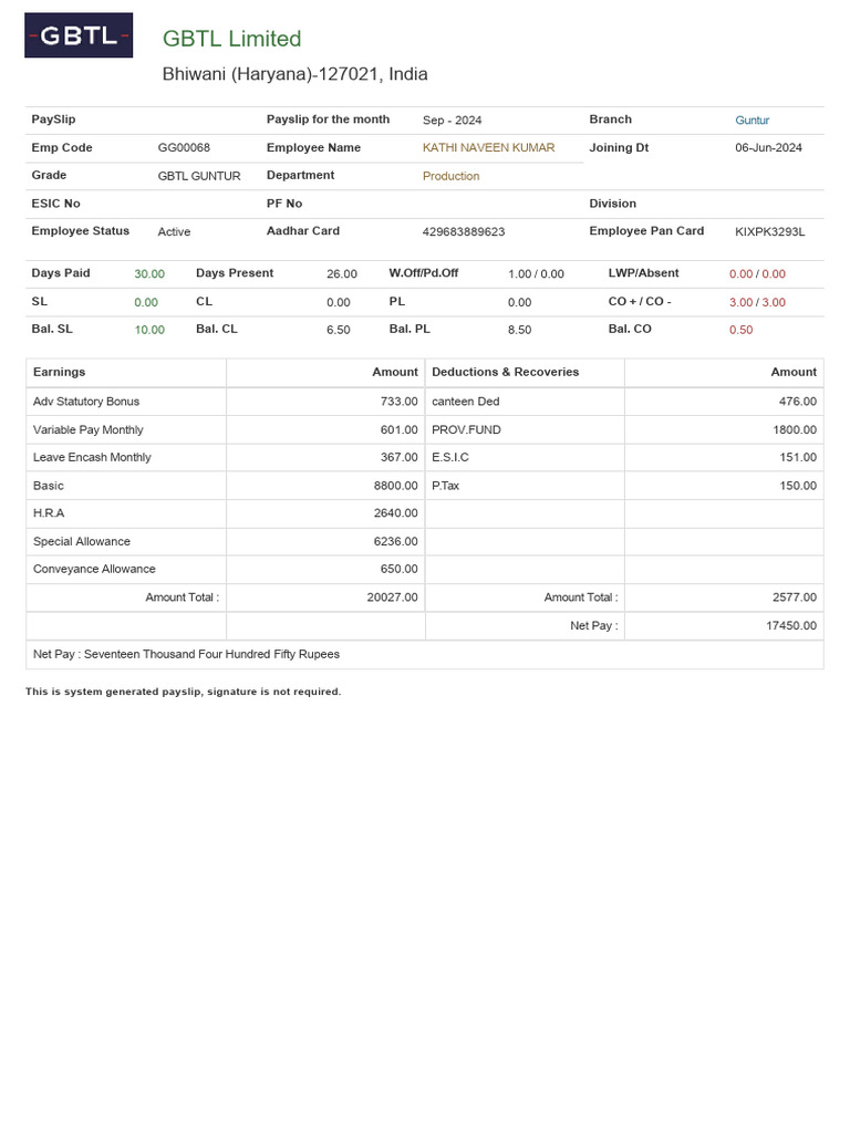 Payslip GG00068 September - 2024 | PDF | Employee Relations | Payments