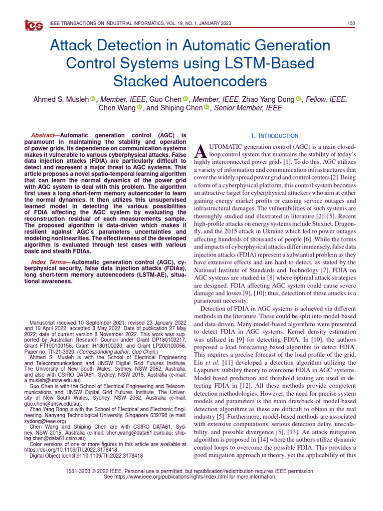 Attack Detection In Automatic Generation Control Systems Using Lstm
