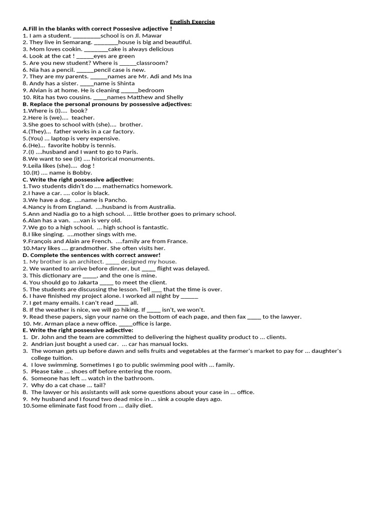Soal Possesive Adjective | PDF