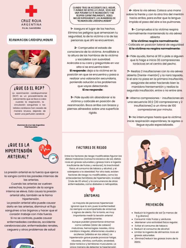 Folleto Tríptico RCP e Hipertensión | PDF | Hipertensión | Reanimación cardiopulmonar