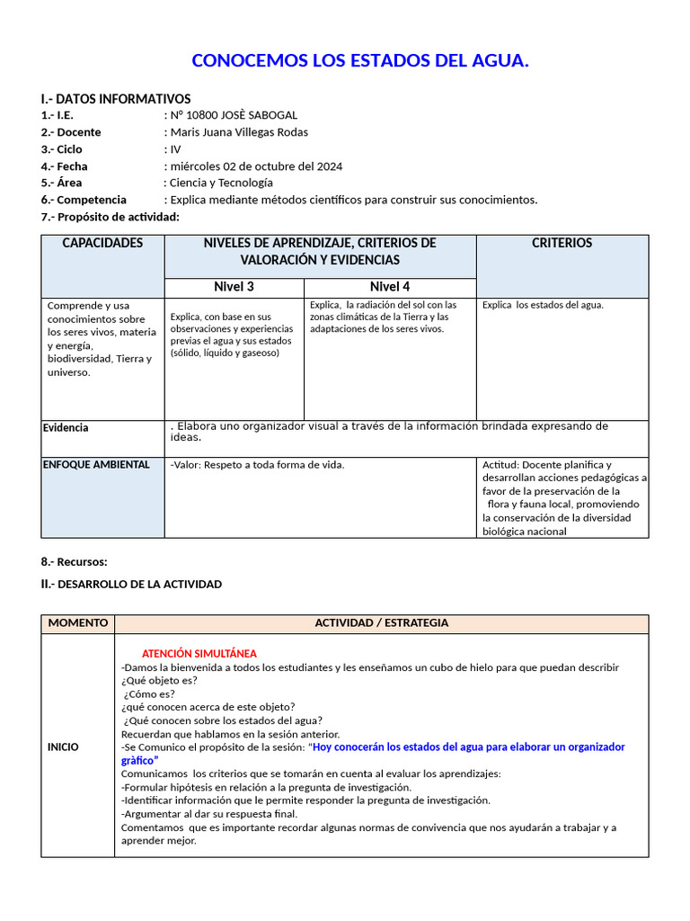 2 DE OCTUBRE CONOCEMOS LOS ESTADOS DEL AGUA (Recuperado Automáticamente) | PDF | Agua | Maestros