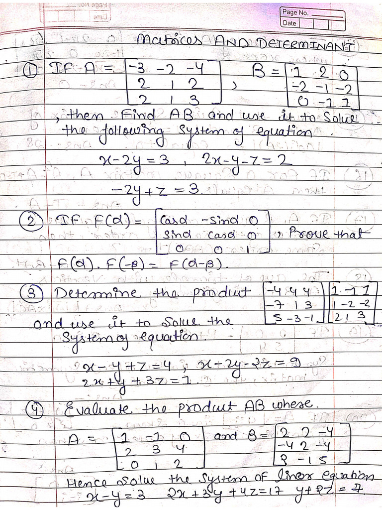 Matrices and Determinants Important Questions CBSE PYQ | PDF Matrices and Determinants Important Questions CBSE PYQ | PDF
