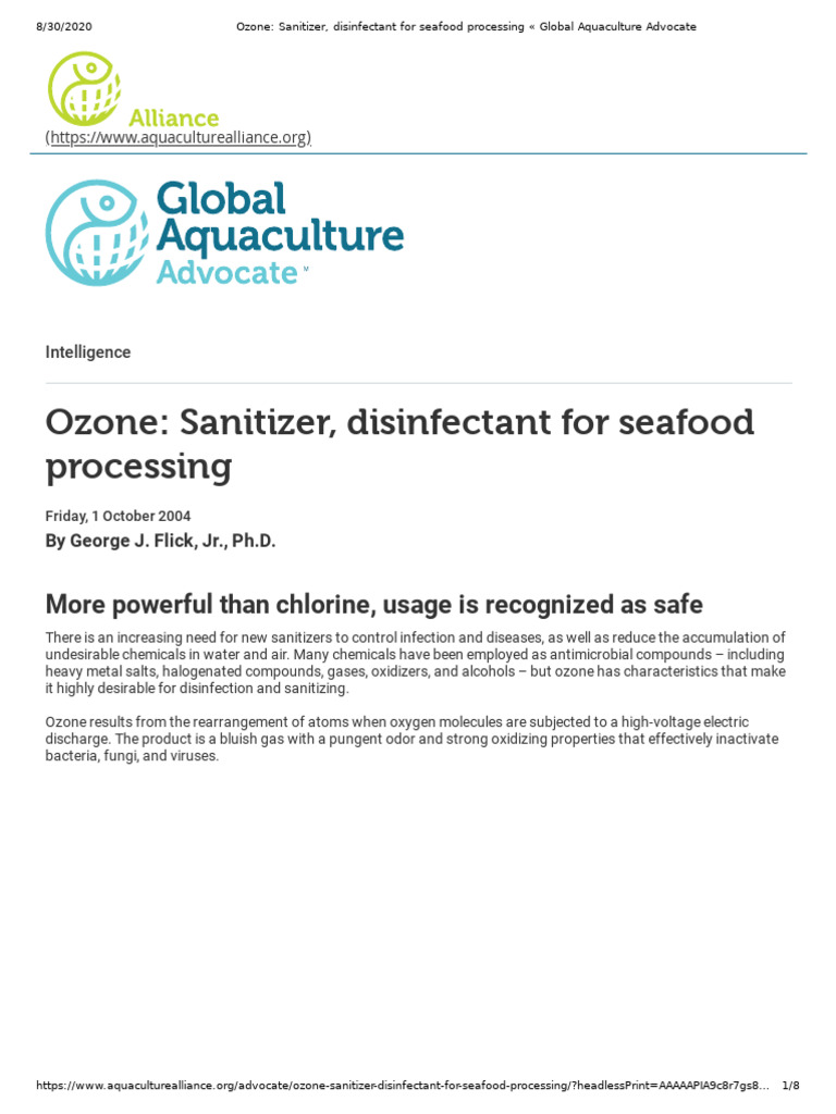 Ozone Sanitizer Disinfectant For Seafood Processing | PDF ...