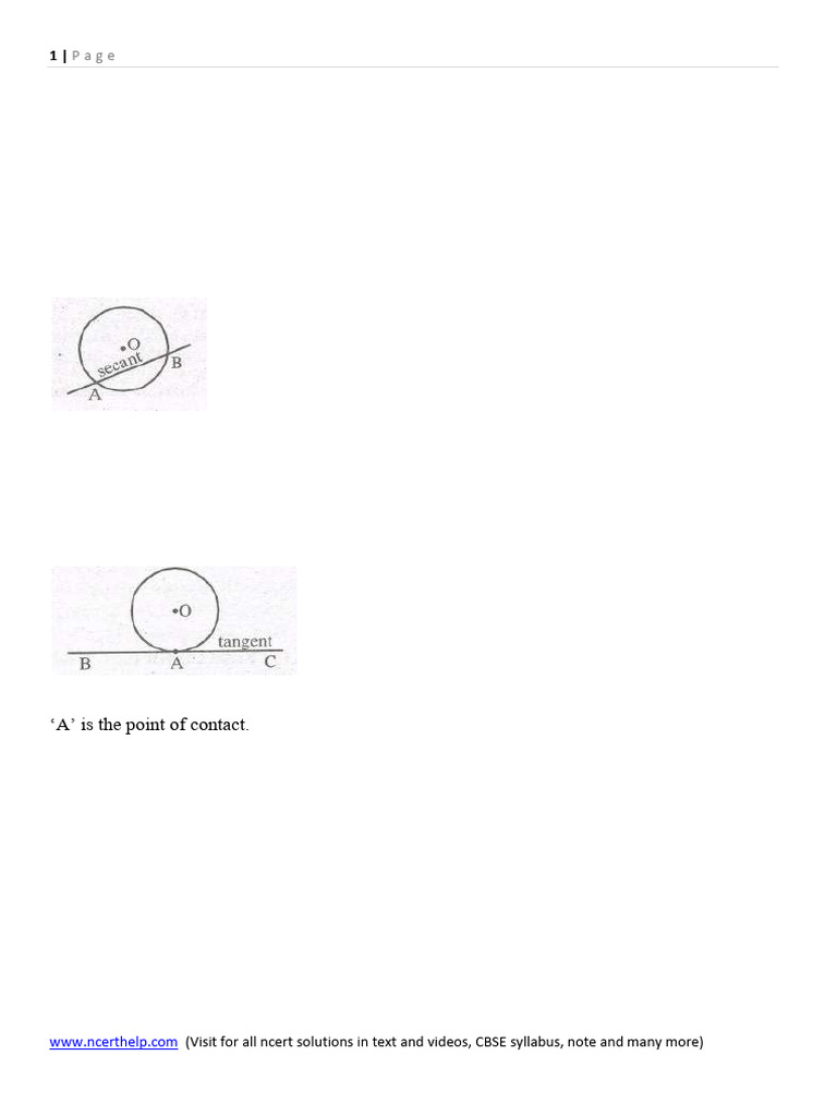 Maths Notes For Class 10 Chapter 10 Circles | PDF