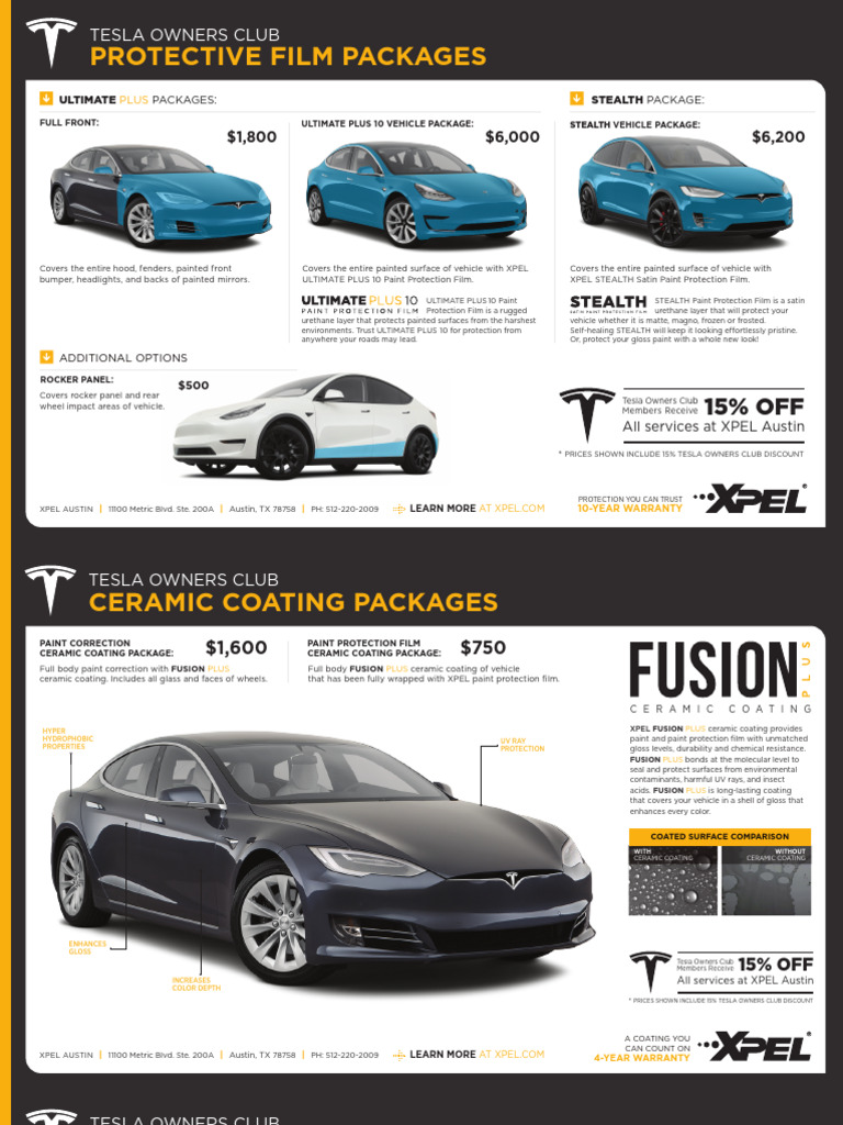 XPEL - Tesla Owners Club Menu - Rev1.3 | PDF | Ultraviolet | Materials