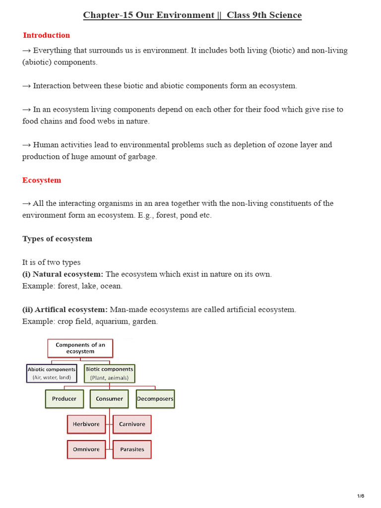 Notes of CH 15 Our Environment - Class 10th Science | PDF | Ecosystem ...