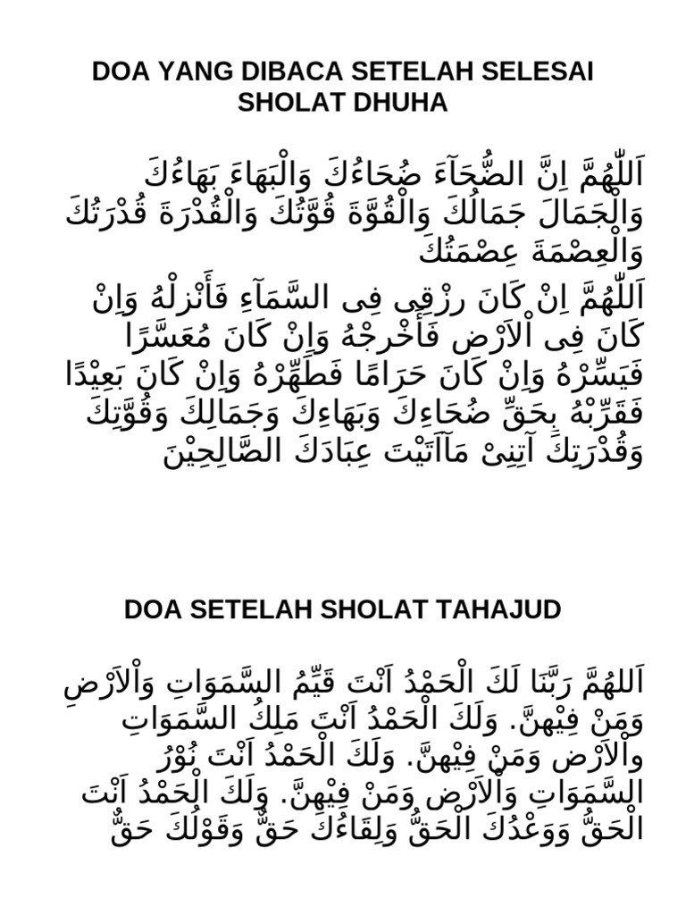 Doa Yang Dibaca Setelah Selesai Sholat Dhuha | PDF
