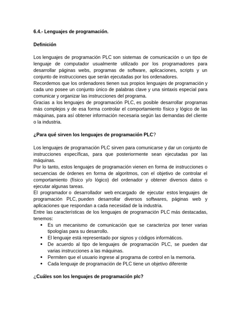 Lenguajes de Programación PLC 6.4 | PDF | Lenguaje de programación ...