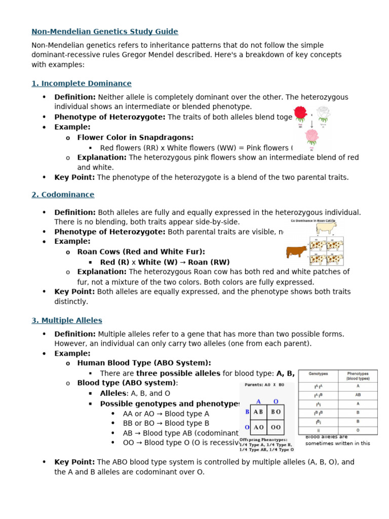 Non-Mendelian Genetics Study Guide | PDF | Dominance (Genetics) | Allele