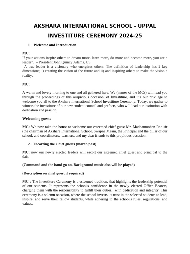 Anchoring Script - Investitur Ceremony Final | PDF | Leadership | Flag