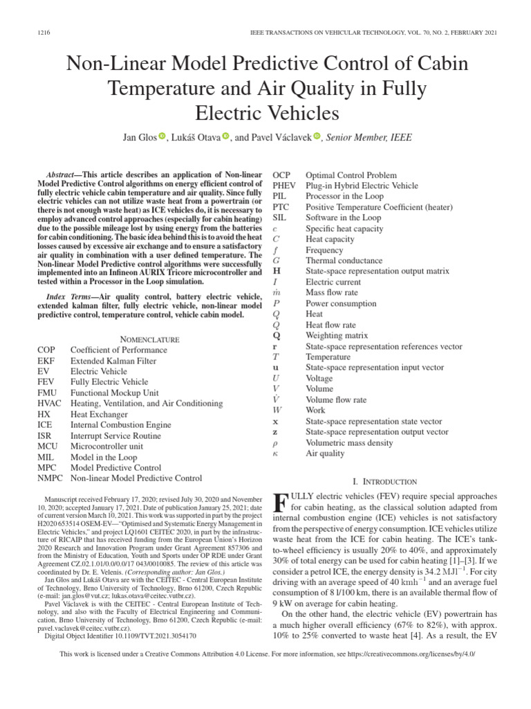 Non-Linear Model Predictive Control of Cabin Temperature and Air Quality in Fully Electric ...