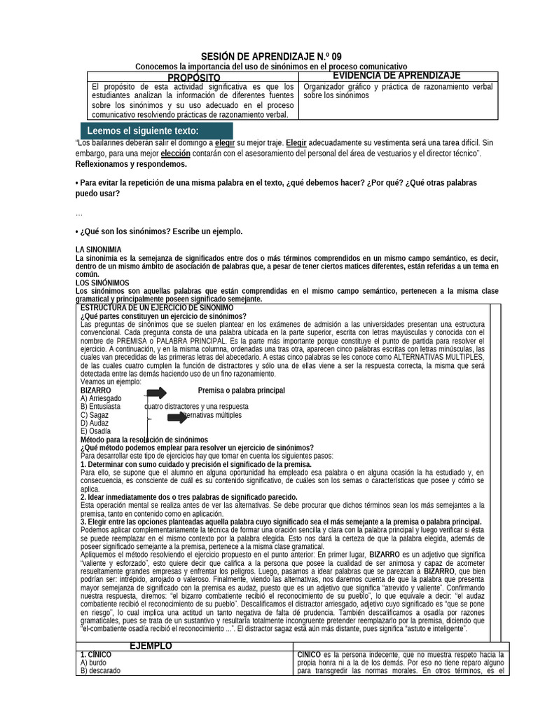 Ficha-RV Sinónimos - 4° | PDF | Palabra | Aprendizaje