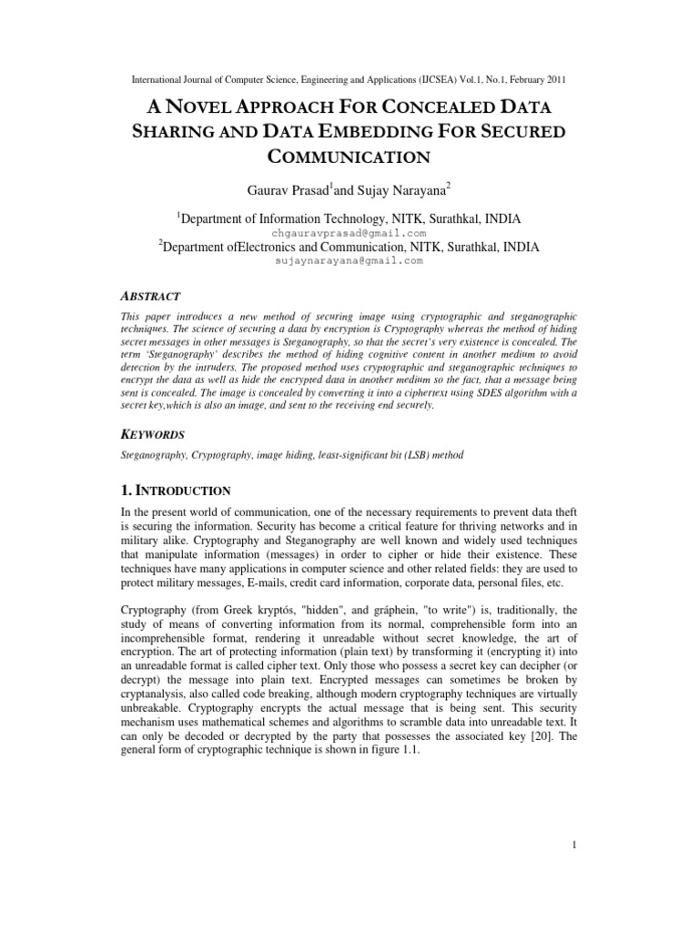 A Novel Approach For Concealed Data Sharing and Data Embedding For Secured Communication | PDF ...