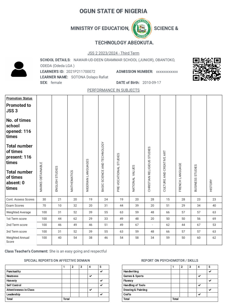 OGSERA - Student Reportsheet | PDF