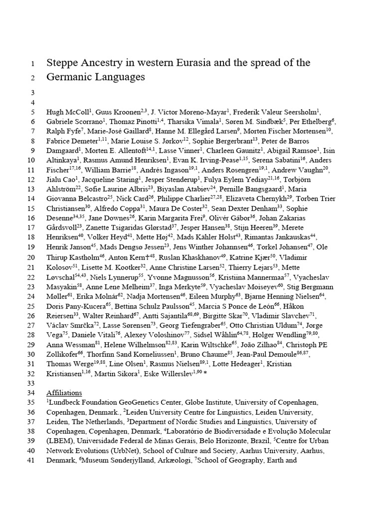 Steppe Ancestry in Western Eurasia and The Spread of The Germanic ...