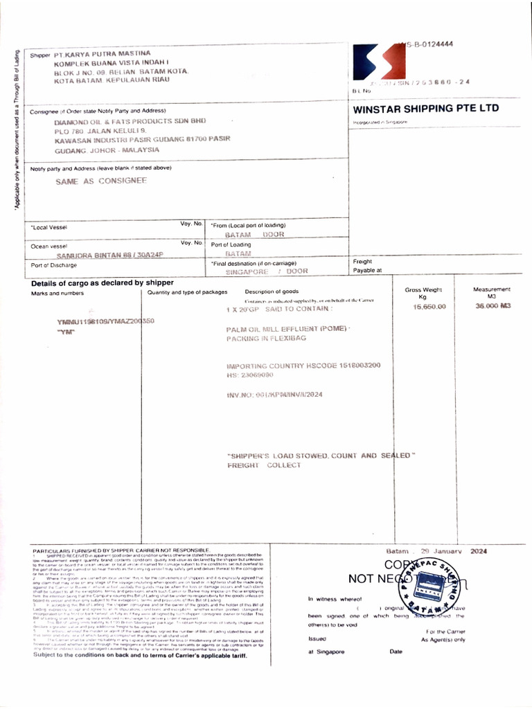 Bill of Loading PT KPM | PDF
