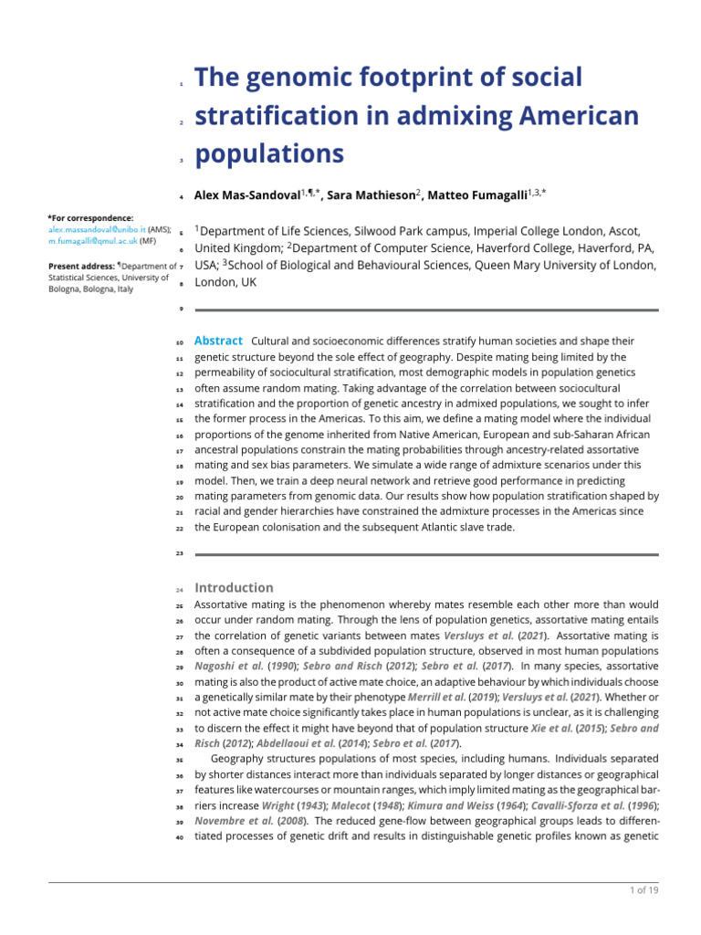 The Genomic Footprint of Social Stratification in Admixing American ...