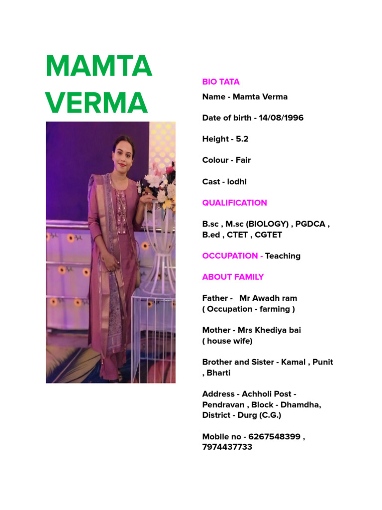 Mamta Verma Biodata | PDF