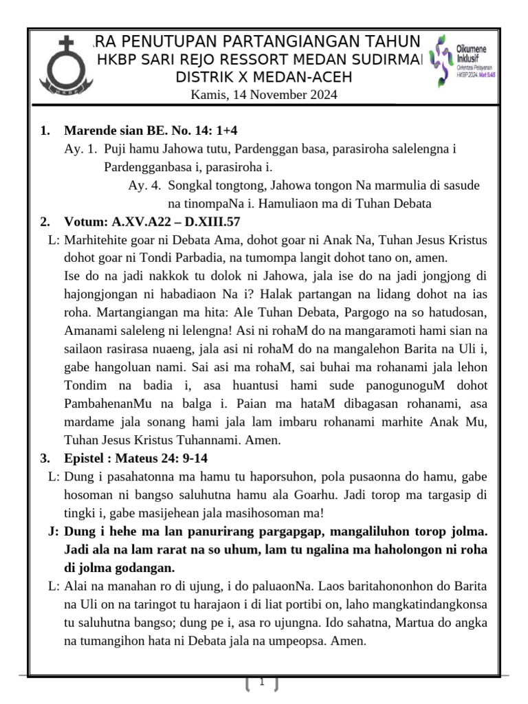 Acara Penutupan Partangiangan HKBP 2024 | PDF