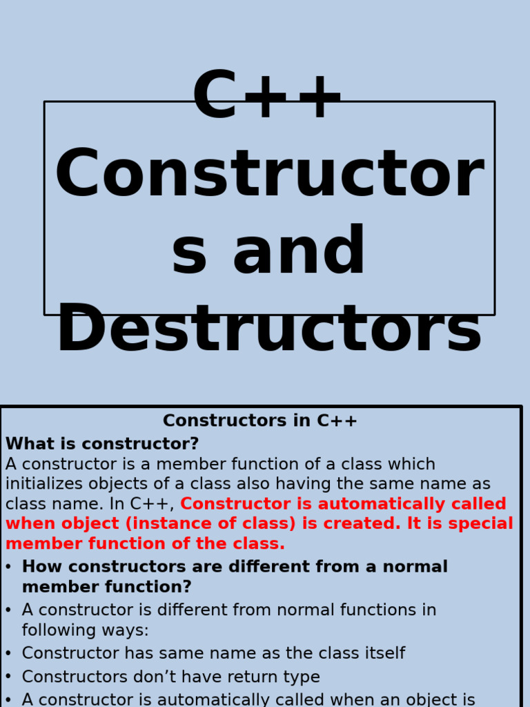 Constructorsand Destructors | PDF | Constructor (Object Oriented Programming) | Programming