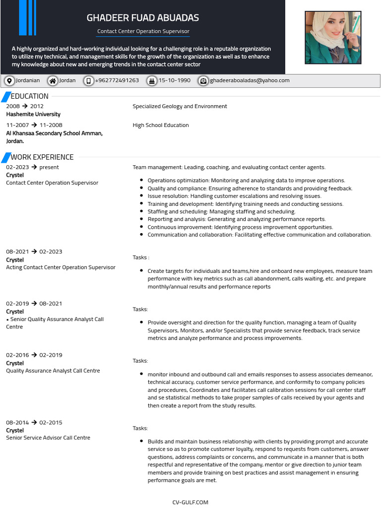 Ghadeer's CV | PDF | Call Centre | Business