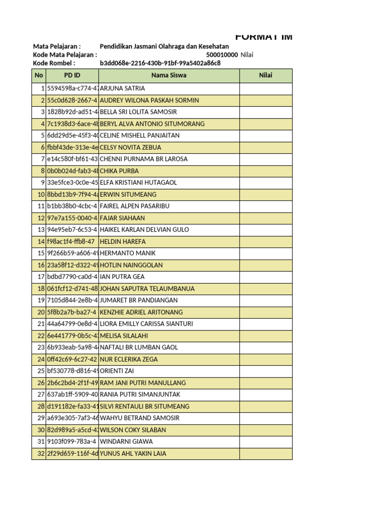 F - Nilai - KELAS 3B PJOK | PDF