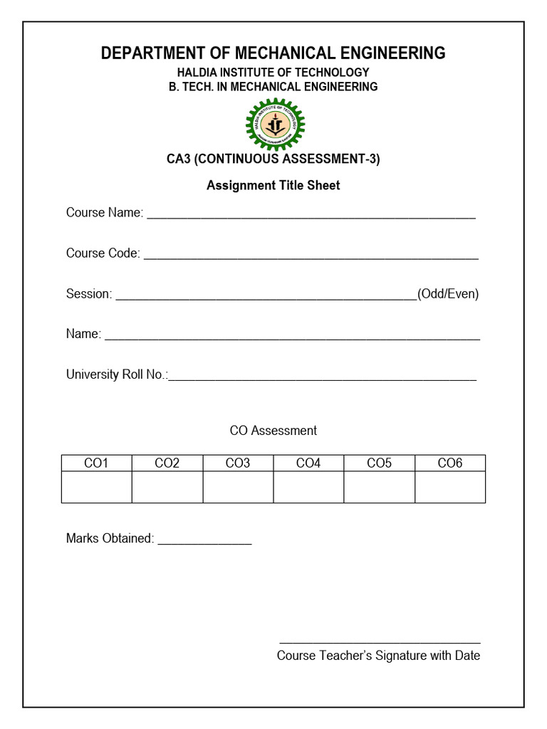 CA3 Submission Format Front Page | PDF