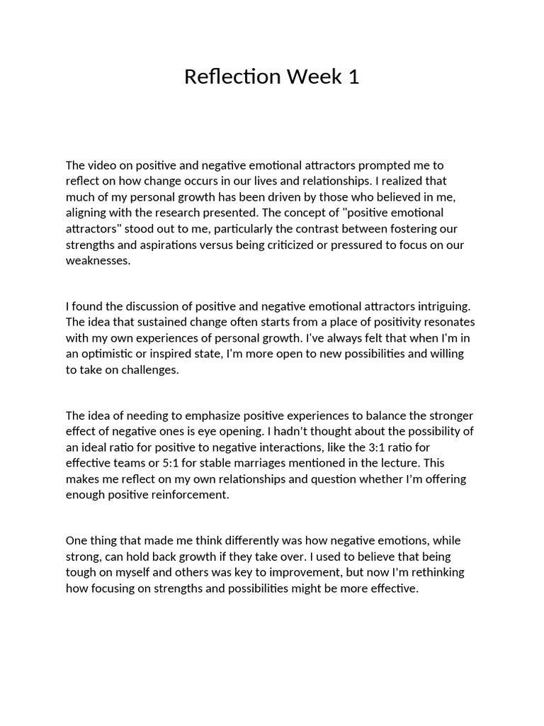 Reflection Week 1 | PDF | Personal Development | Emotions
