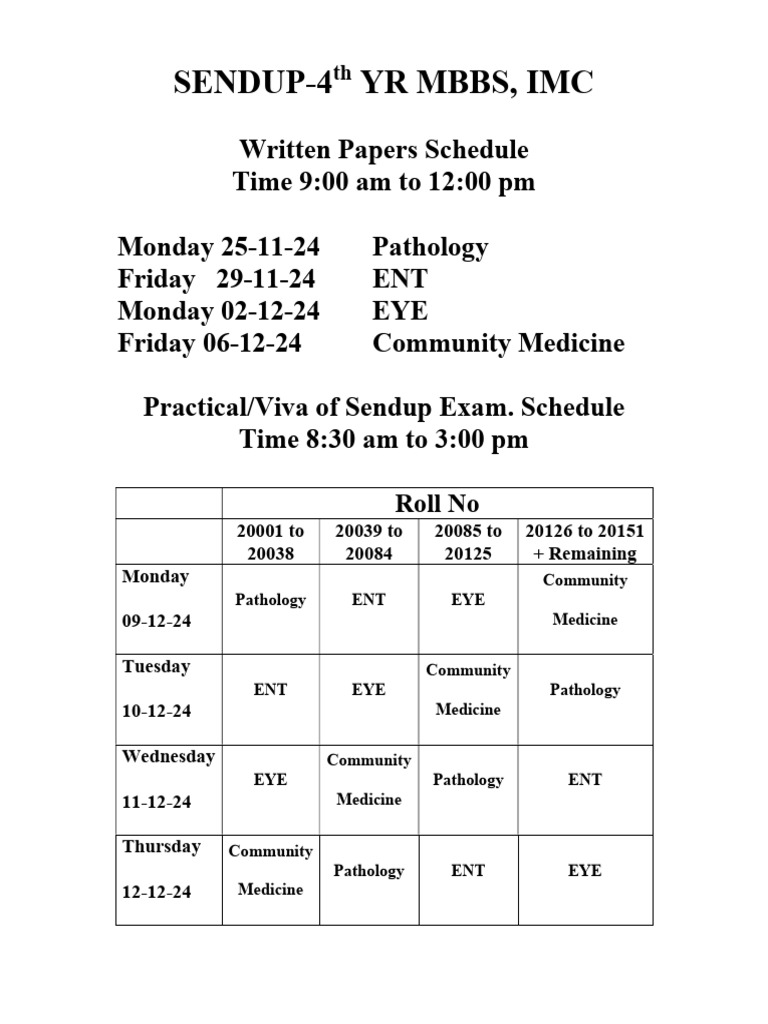 Sendup & Viva Schedule (Corrected) | PDF