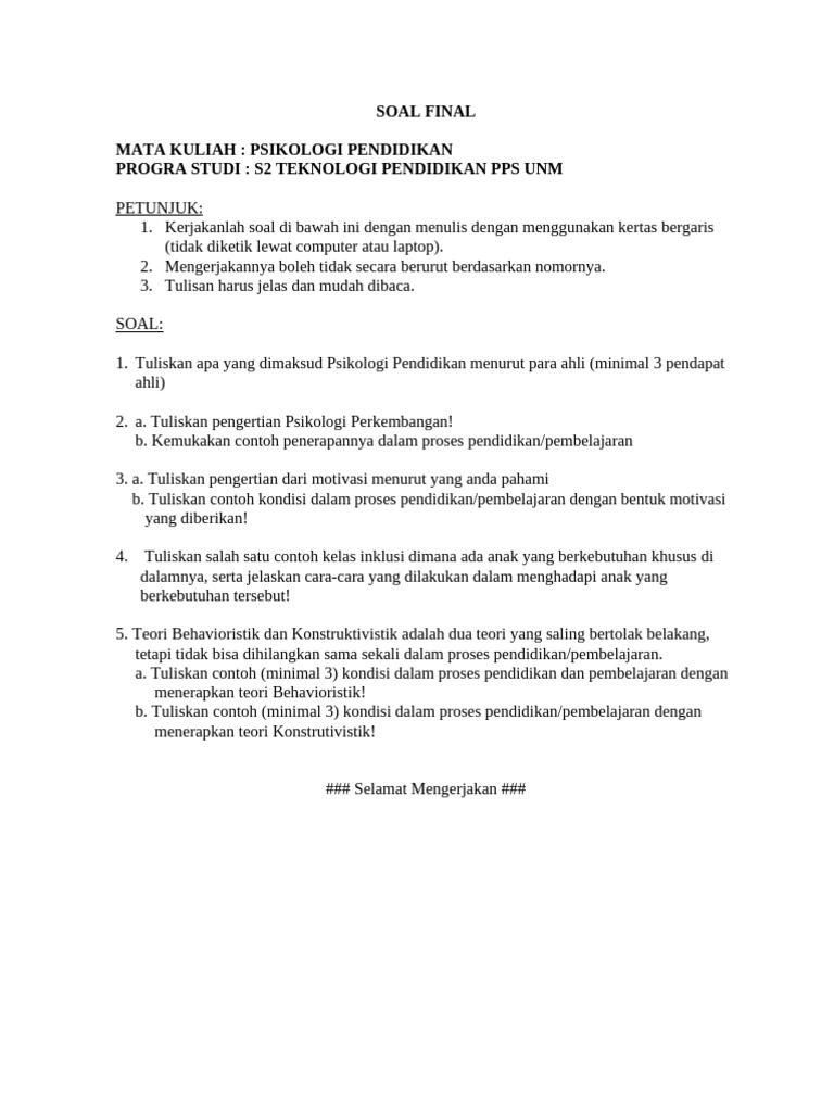 Soal Final Psi Pend S2 | PDF