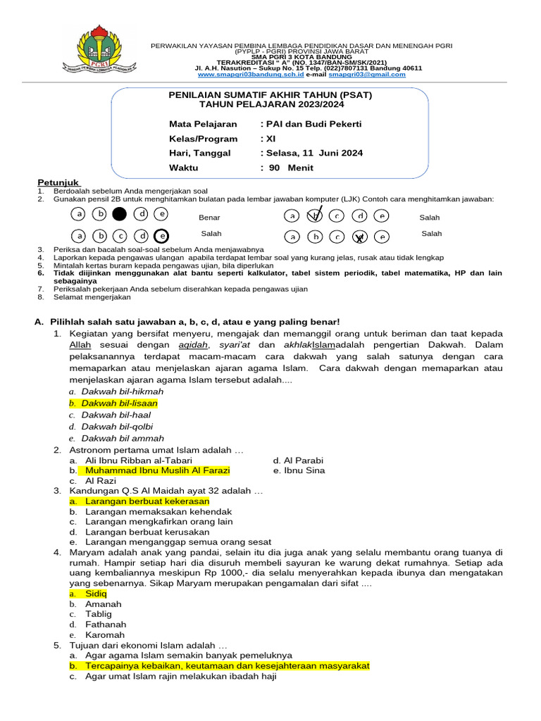 Soal PAI Kelas XI | PDF