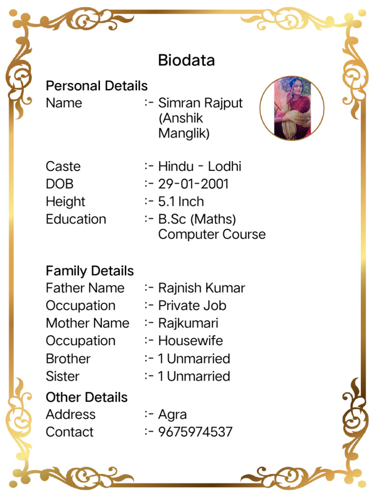 Simran Rajput Biodata | PDF | Games & Activities