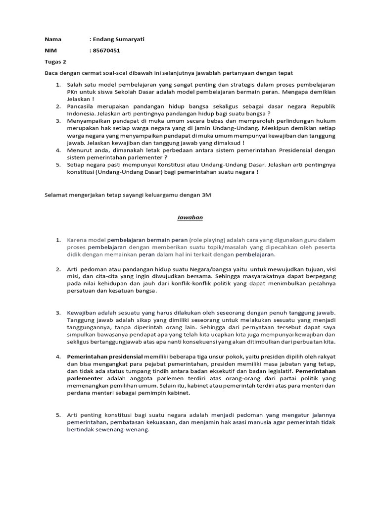Tugas 2 MATERI DAN PEMBELAJARAN PKN DI SD @endangsumaryati | PDF