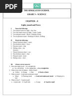 Class 3 Light, Sound and Force Worksheet | PDF