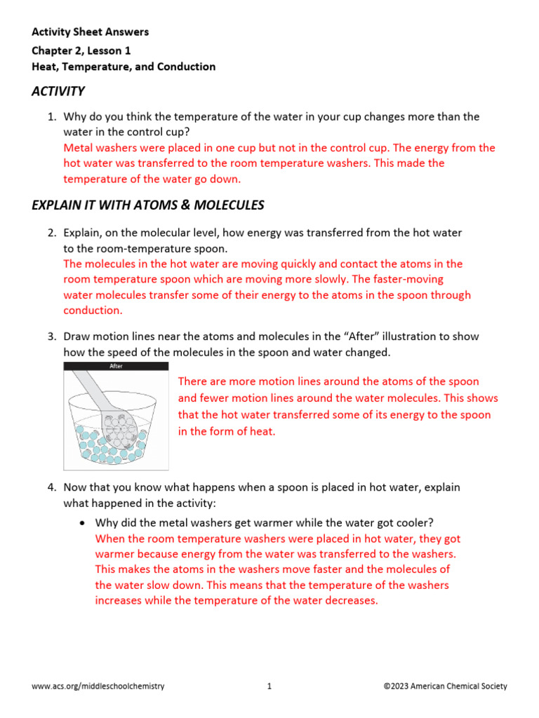 Ch2 l1 Activity Sheet Answers | PDF | Molecules | Temperature