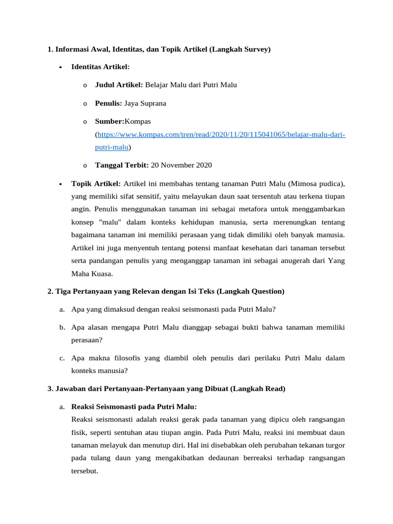 Belajar Malu Dari Putri Malu | PDF