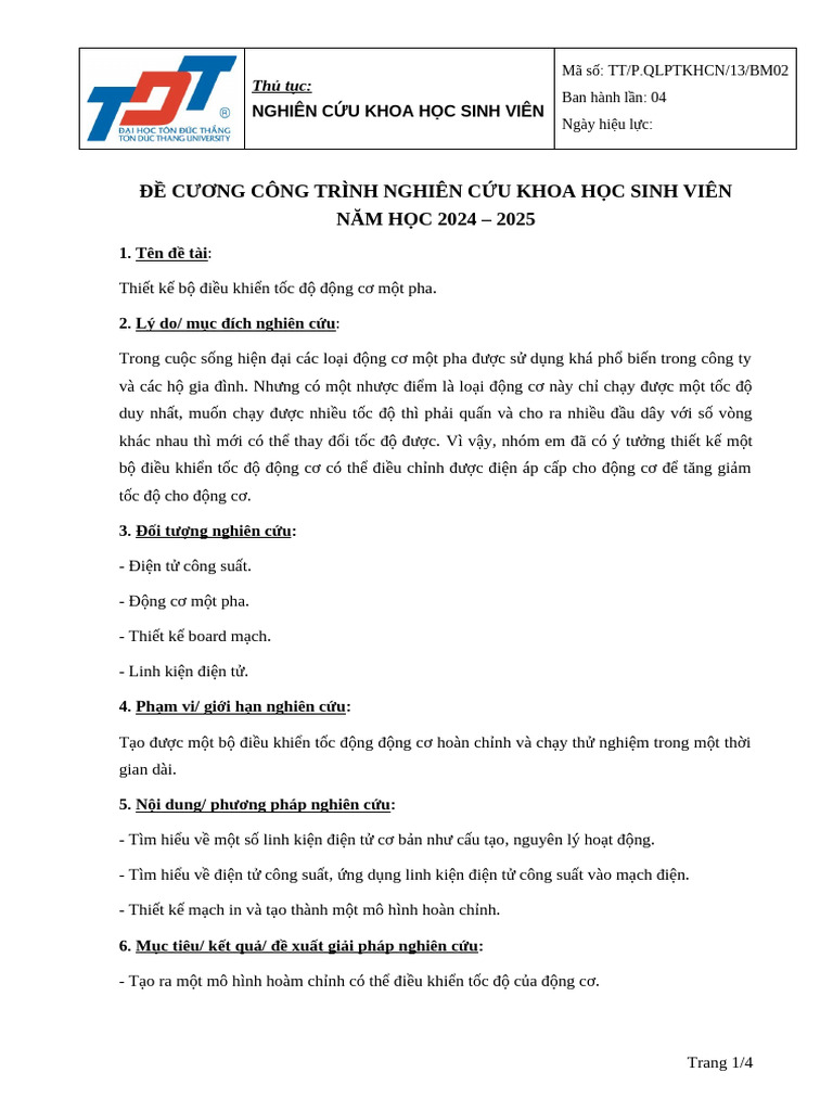 BM02.+De+cuong+nghien+cuu - Lenhatlinh | PDF