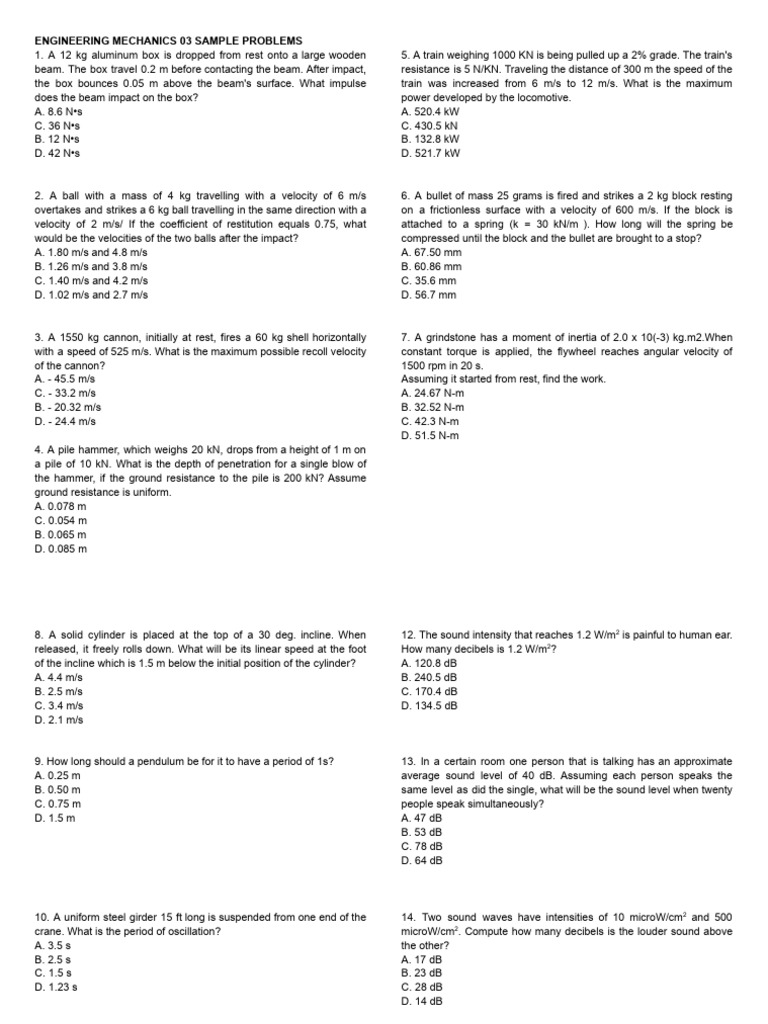 Mechanics 3 (Sample Problem) | PDF | Metrology | Physical Quantities