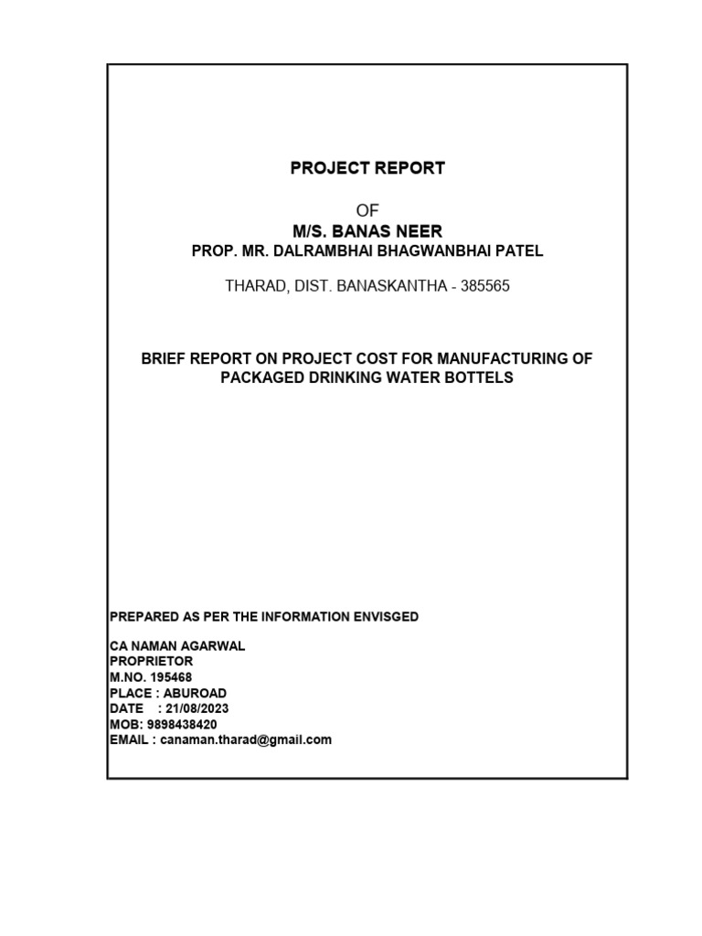 Banas Neer Project Report For Bank | PDF | Expense | Debt