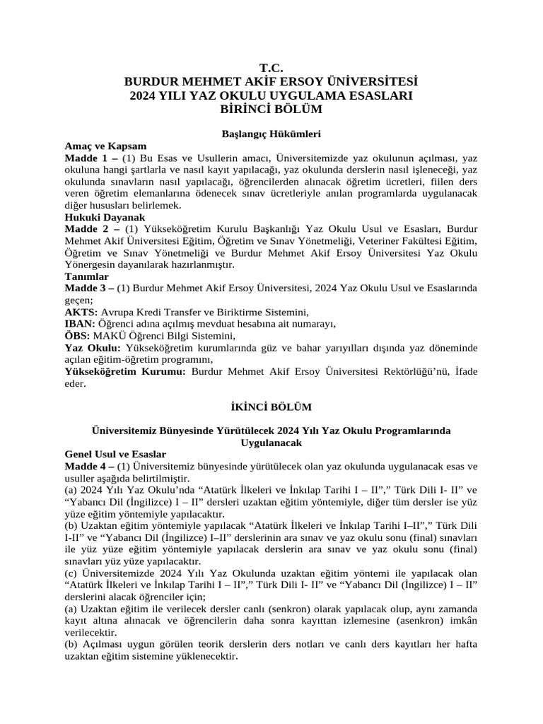 4 - 10820 - 2024 06 14 07 59 56 503134 - 2 24 Yaz Okulu Uygulama Esaslari | PDF