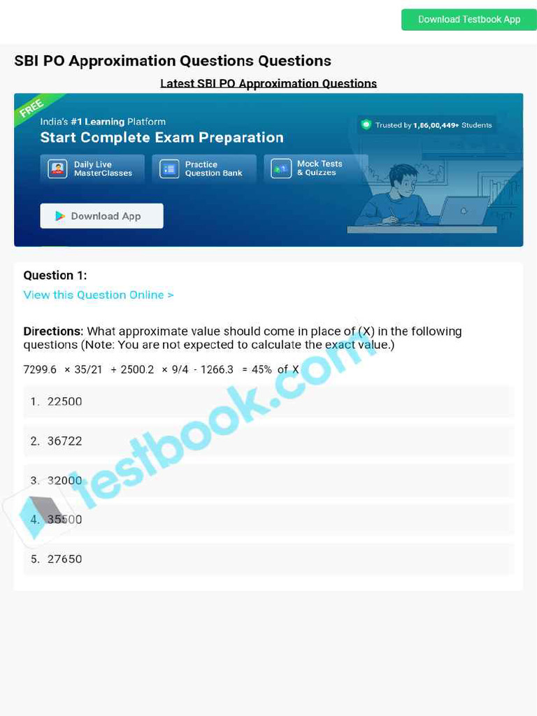 Sbi Po Approximation Questions 64e8b6f58c5b287219eb99b3 | PDF