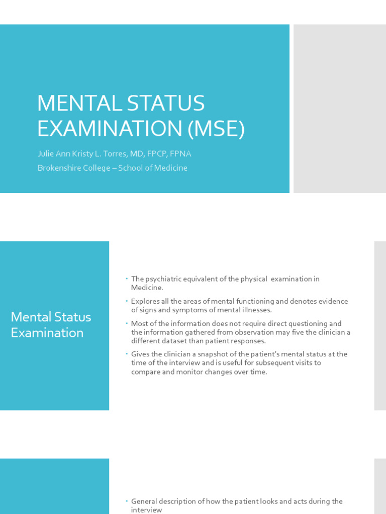 Mental Status Examination (Mse) | PDF | Delusion | Mental Disorder