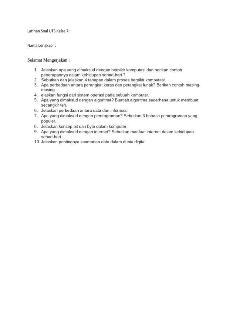 Latihan Soal UTS Informatika | PDF | Komputer