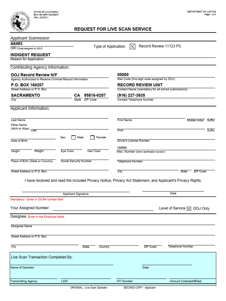 Bcia 8016RR Indigent 2C2H8JMR | PDF | Criminal Record | Fingerprint